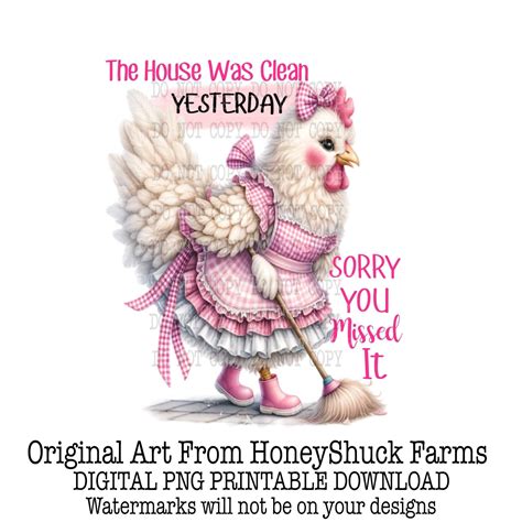 Funny Chicken Png Cleaning House Digital Download Crazy Chicken