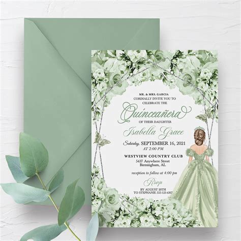 Invitación Editable Invitación De Quinceañera Floral Verde Etsy México