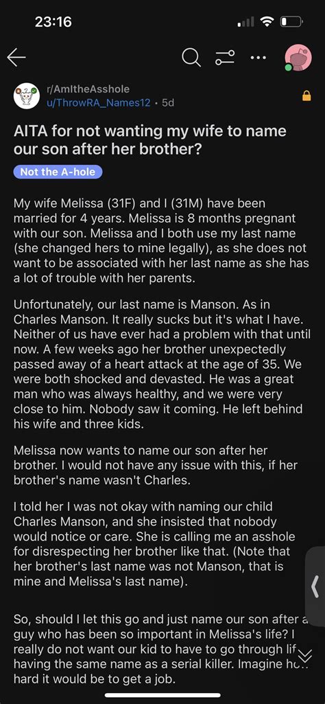 Aita For Not Wanting My Wife To Name Our Son After Her Brother Not Op