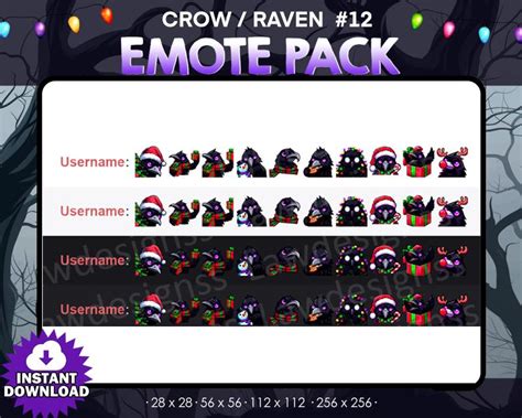 9 Raven Crow Christmas Emotes Bundle Pack Twitch Youtube Discord