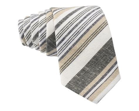 Brown Striped Tie For Men Cotton Skinny Tie Casual Tan And White Stripe