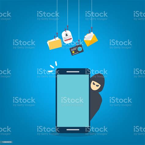 기밀 데이터 개인 정보 및 신용 카드 세부 정보를 훔치는 해커 해킹 개념 피싱에 대한 스톡 벡터 아트 및 기타 이미지 피싱 스마트폰 컴퓨터 해커 Istock