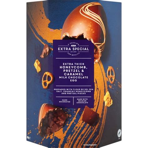 Asda Extra Special Extra Thick Honeycomb Pretzel And Caramel Milk Chocolate Egg 400g Compare
