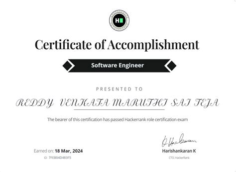 Reddy Venkata Maruthi Sai Teja On Linkedin Hackerrank Softwareengineer Certificate