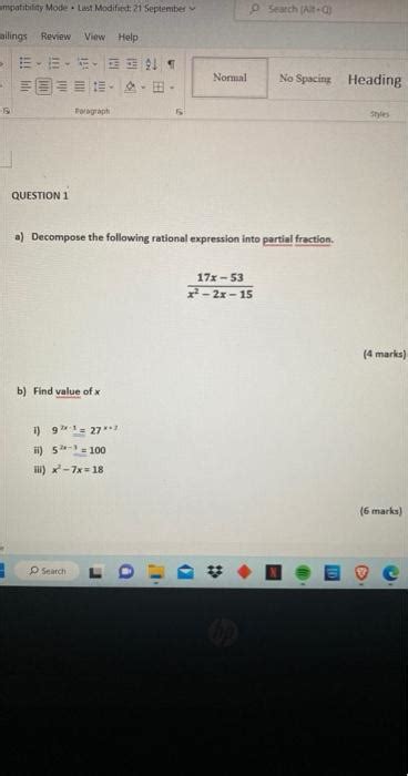Solved A Decompose The Following Rational Expression Into Chegg