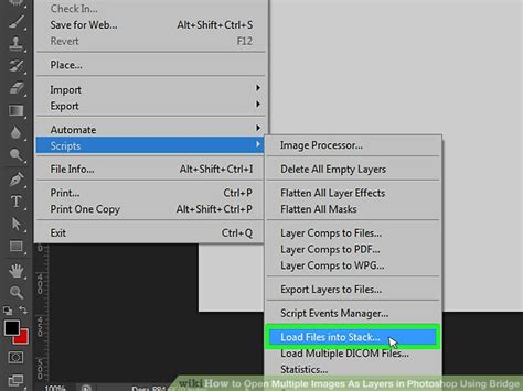 how to open multiple images as layers in photoshop using bridge