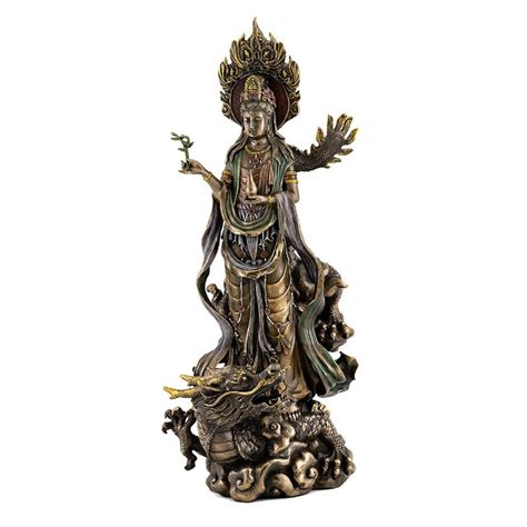 Kwan Yin On Dragon Statue 14 Quan Yin Guan Buddha Goddess Of Mercy