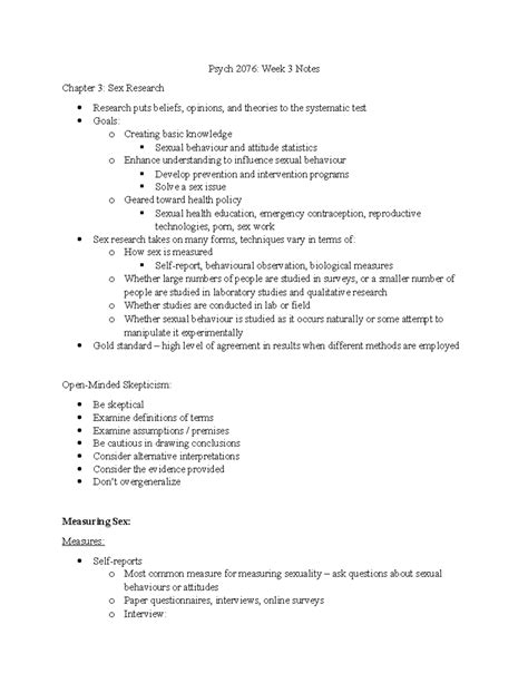 Psych 2076 Week 3 Notes On Sex Research And Methodologies Studocu