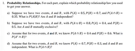 Solved Probability Relationships For Each Part Explain