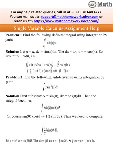 Single Variable Calculus Assignment Help Pdf Integral