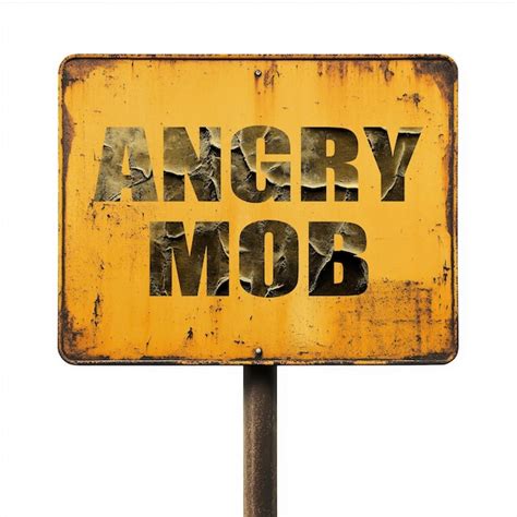 Angry Mob Written On Rusted Yellow Road Sign Isolated On Solid White