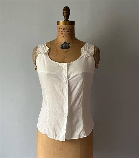 Vintage 1950s Womens White Cotton Sleeveless Blouse Buttons Shoulders Etsy