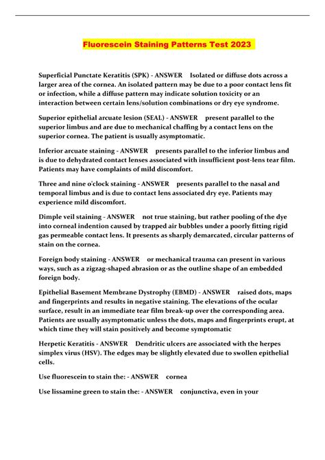 Fluorescein Staining Patterns Test 2023 Fluorescein Staining Patterns Stuvia Uk