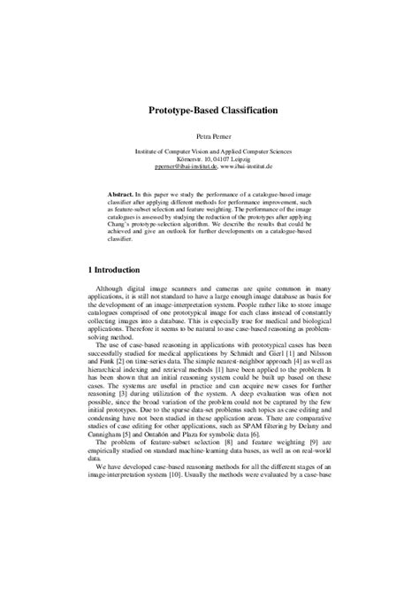 Pdf Prototype Based Classification