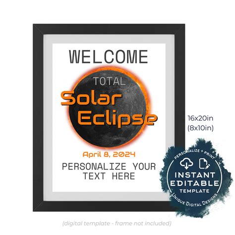 Editable Total Solar Eclipse Sign 2024 Solar Eclipse Party Poster Ec