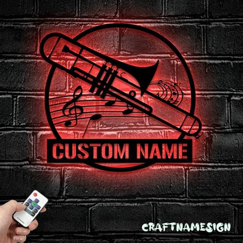 Craftnamesign Custom Trombone Musical Instrument Metal Wall Art Led