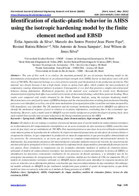 Pdf Identification Of Elastic Plastic Behavior In Ahss Using The