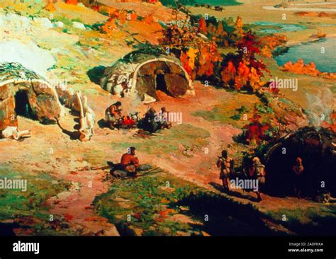 Mammoth Bone Huts Painting Depicting An Upper Palaeolithic Stone Age