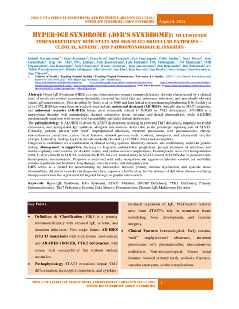 Pdf Hyper Ige Syndrome Jobs Syndrome Multisystem Immunodeficiency