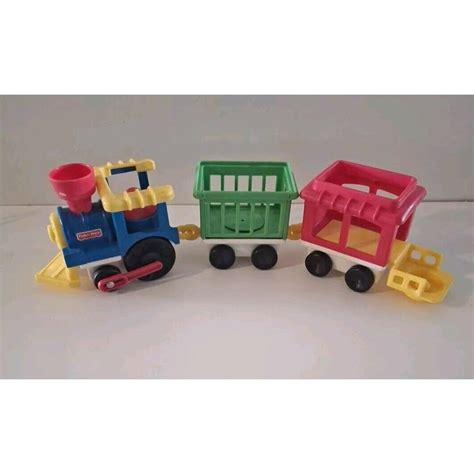 Vintage Fisher Price Train Set 1991 Plastic Toy With Engine And 2 Cars