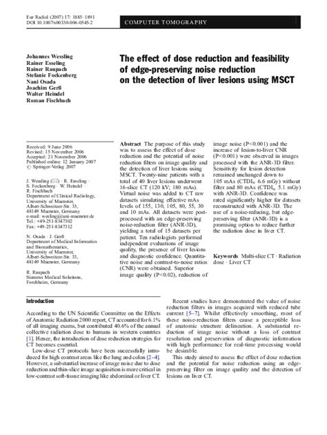 Pdf The Effect Of Dose Reduction And Feasibility Of Edge Preserving Noise Reduction On The