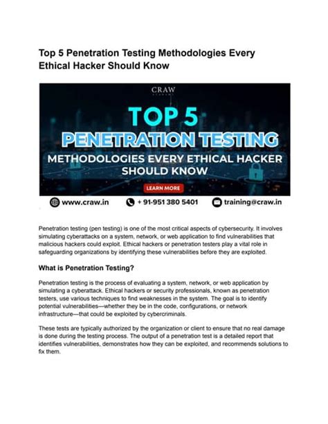 Top 5 Penetration Testing Methodologies Every Ethical Hacker Should