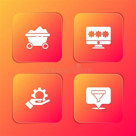 Set Coal Mine Trolley Monitor With Password Hand Settings Gear And Location Sales Funnel Icon