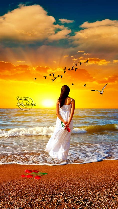 Sunset Girl By The Beach Fotomontaje Fotografía Imágenes Bellas