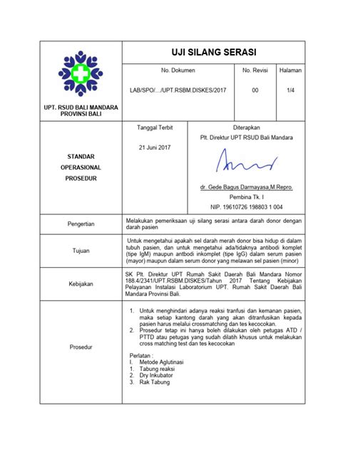 355952003 Sop Crossmatch Test Pdf