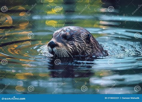 A Silly And Playful Otter Swimming In A River Generative Ai Stock Illustration Illustration Of