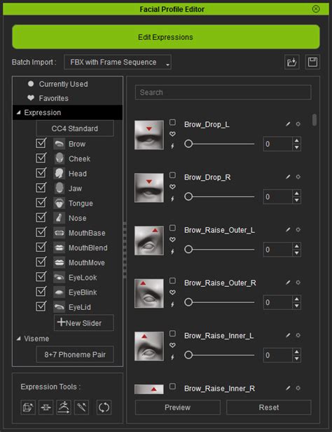 Expression Modifications with Facial Profile Editor
