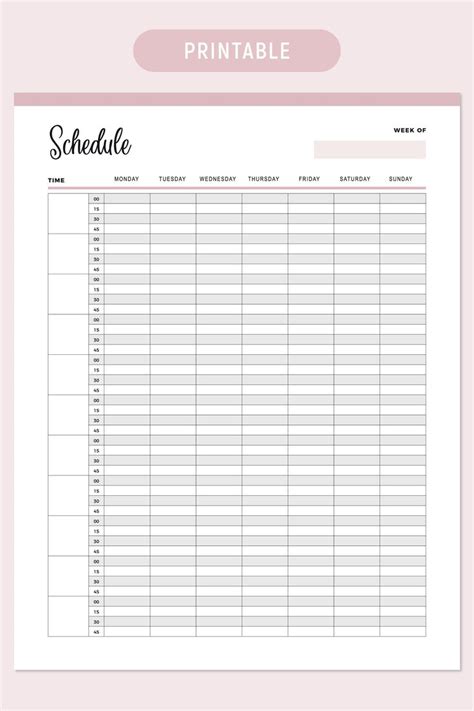 Blank Hour Printable Appointment Book 15 Minute Increments Weekly