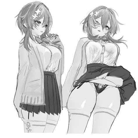 Rule 34 1girls Breasts Genshin Impact Greyscale Lace Lifting Skirt