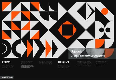 스위스 포스터 디자인 템플릿 레이아웃은 깔끔한 타이포그래피와 다채로운 기하학적 모양의 최소한의 벡터 패턴입니다 0명에 대한 스톡 벡터 아트 및 기타 이미지 Istock