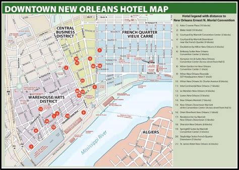 New Orleans French Quarter Downtown Hotels Map Maps Books And Travel