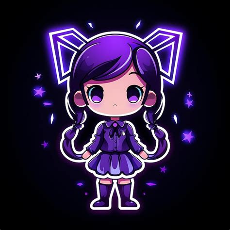 Premium Photo Neon Character Of Cute Chibi Girl With Twin Buns