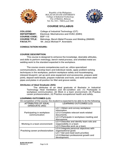 Module OBE Syllabus BSP113 SMAW 2022 23 | PDF | Welding | Construction