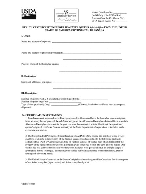 Fillable Online Usda Health Certificate Fill Online Printable