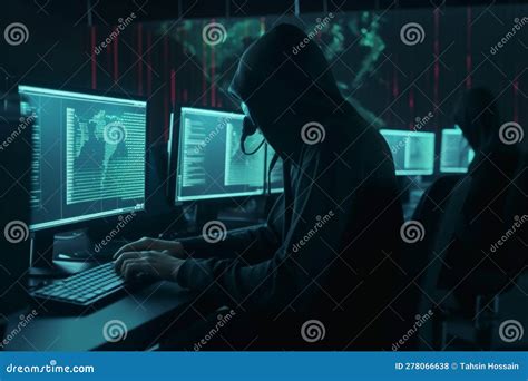 Hacker Coding Virus Ransomware Using Laptops And Computers Cyber