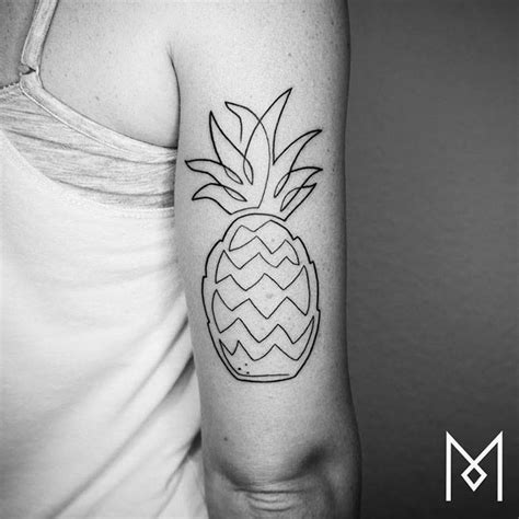 Continuous Line Pineapple Tattoo On The Back Of The