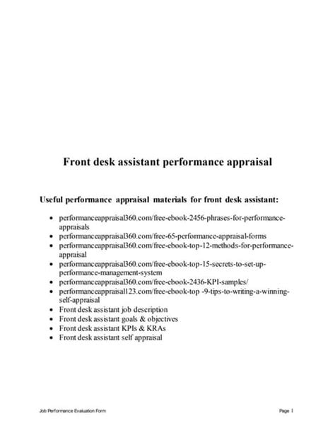 Front Desk Assistant Performance Appraisal Docx Front Desk Assistant Performance Appraisal Docx