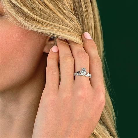 14k White Gold Diamond Claddagh Ring Celtic Jewelry