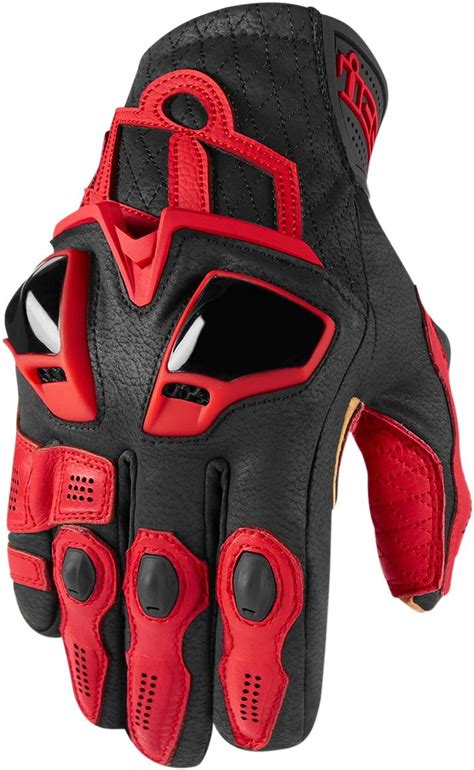 Icon Hypersport Short Mens Leather Motorcycle Gloves Red 3xl