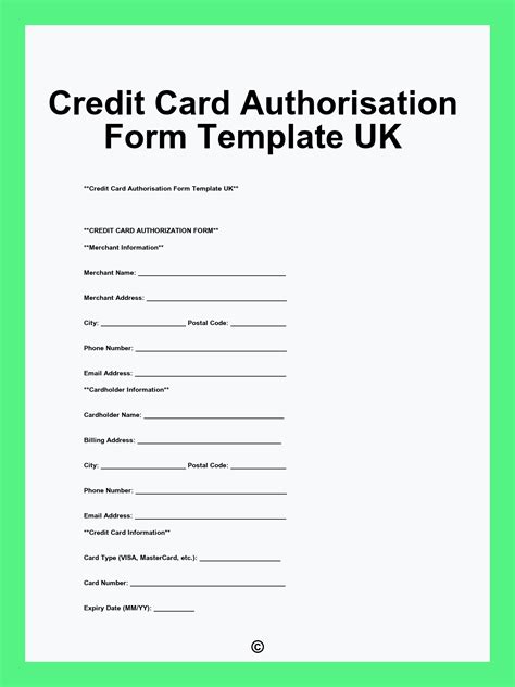 Credit Card Authorisation Form Template Uk