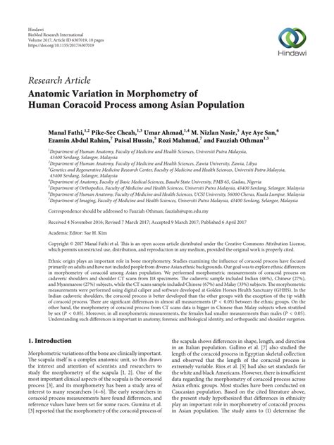 Pdf Anatomic Variation In Morphometry Of Human Coracoid Process Among