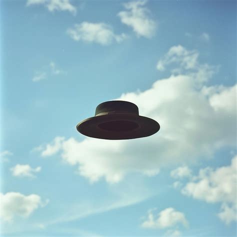 Premium Photo A Hat Flying In The Sky With Clouds In The Background