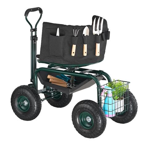 Hyperdrop Cart Rolling Gardening Yard Cart With Swivel Seat Backrest