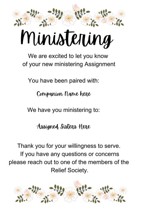 Editable Lds Ministering Assignment Card For Relief Society Etsy