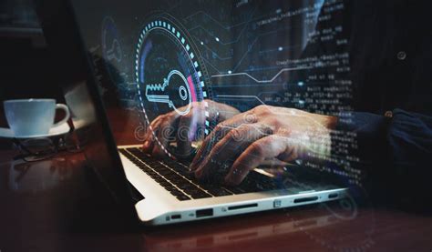 Cyber Security With Key Symbol And Man Typing Keyboard Stock Illustration Illustration Of