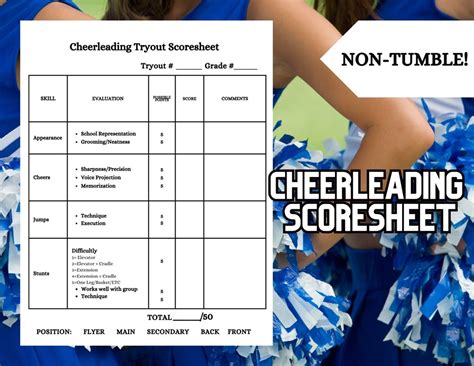 Printable Cheerleading Non Tumble Tryout Scoresheet Instant Download For Cheer Coach Team